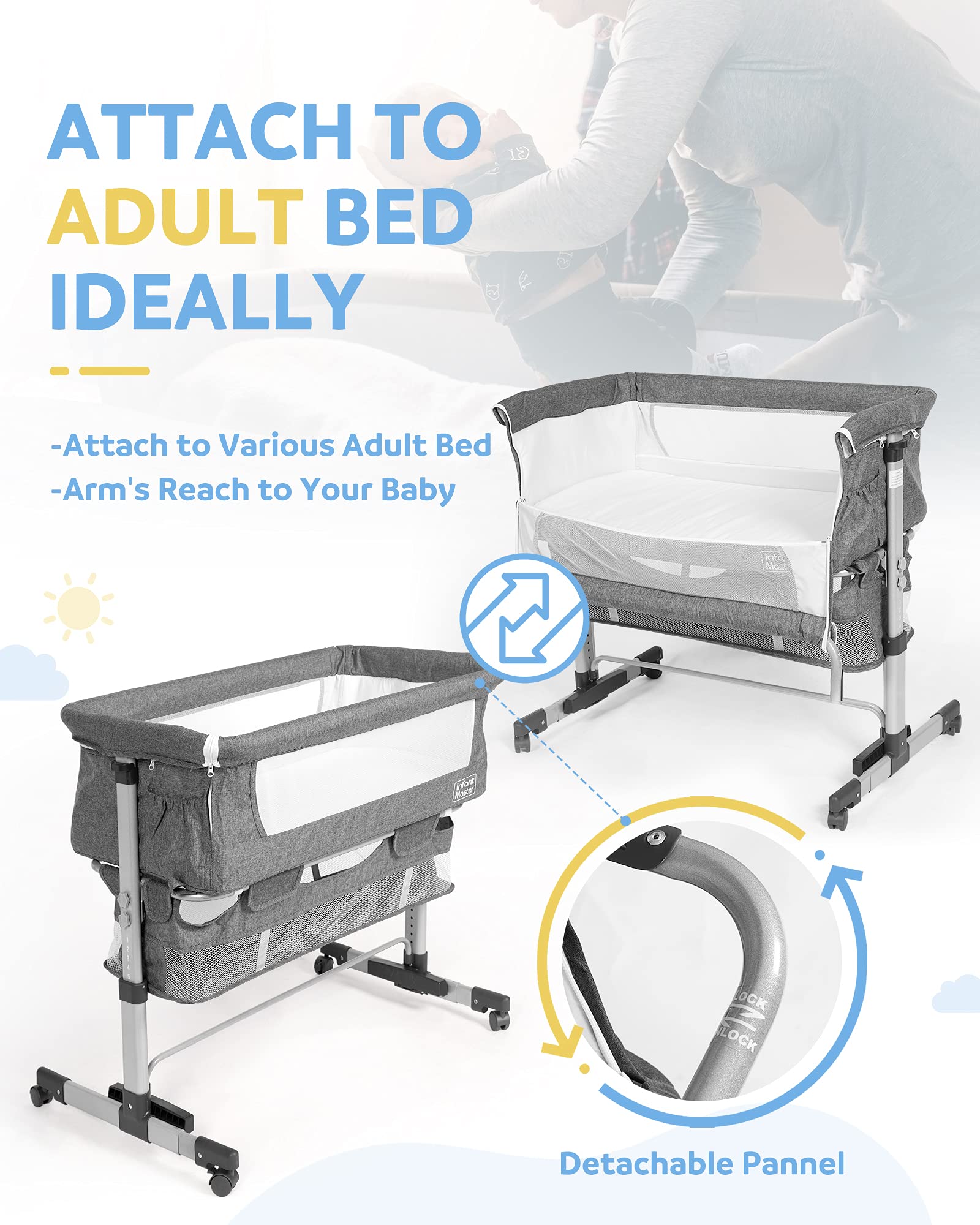 Portable Crib, Infant Master Bedside Bassinet, Portable Travel Crib ...