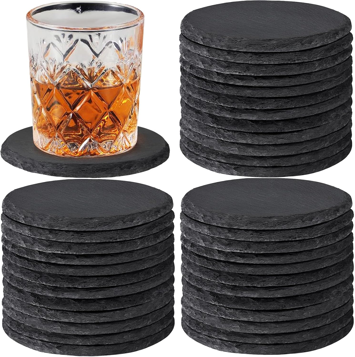 36 PCS Slate Coasters, WEWINK PLUS 4 Inch Round Blank Black Stone ...