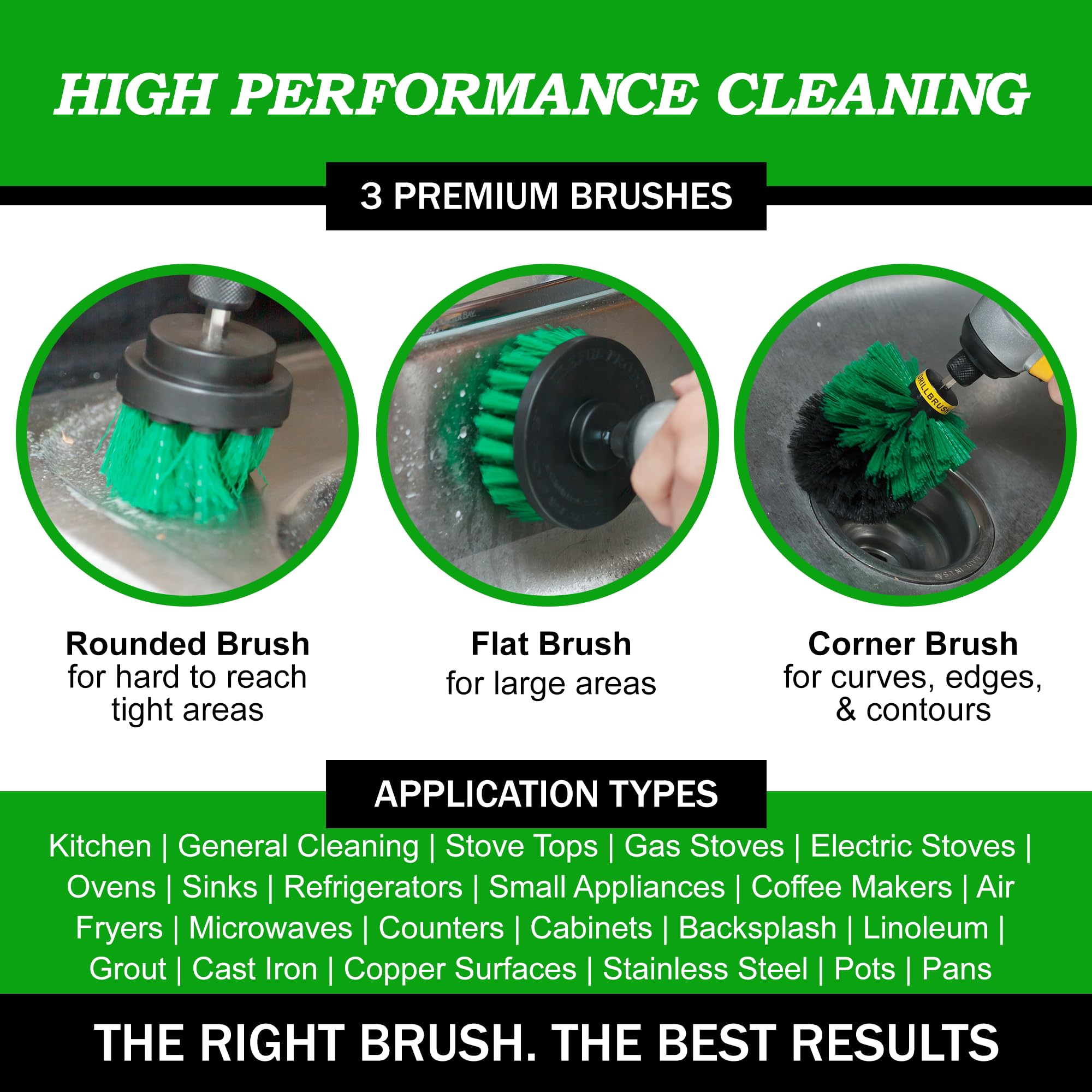 Snapklik.com : Drillbrush Green Kitchen Drill Brush Set Drill Powered ...