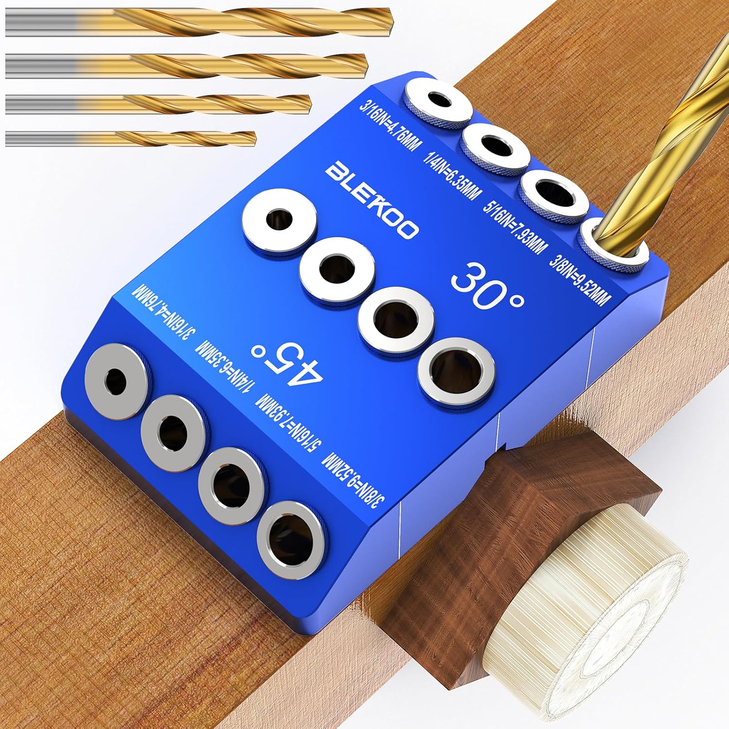 BLEKOO Blue Angled Drill Guide Jig with 4 Bits for Wood Posts & Cable ...