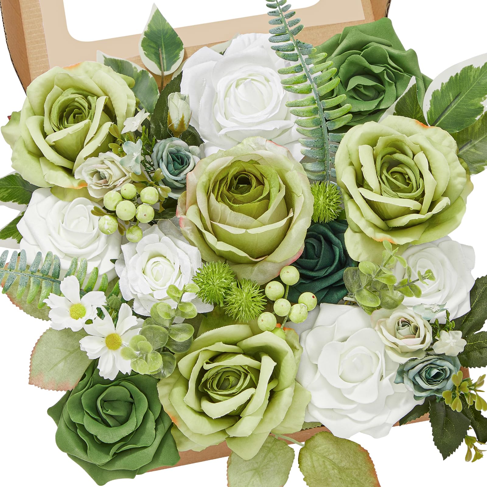Amazon.com: Serwalin Green Artificial Flowers Box Set, Silk Flowers ...