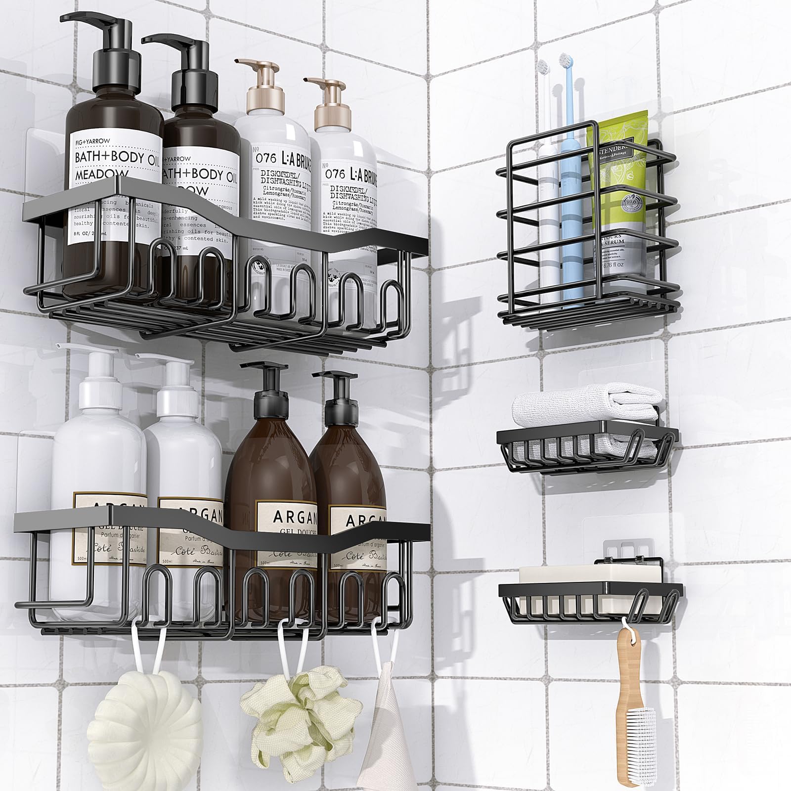 Amazon.com: Bunoxea Shower Caddy Stainless Steel, 5-Pack Adhesive ...