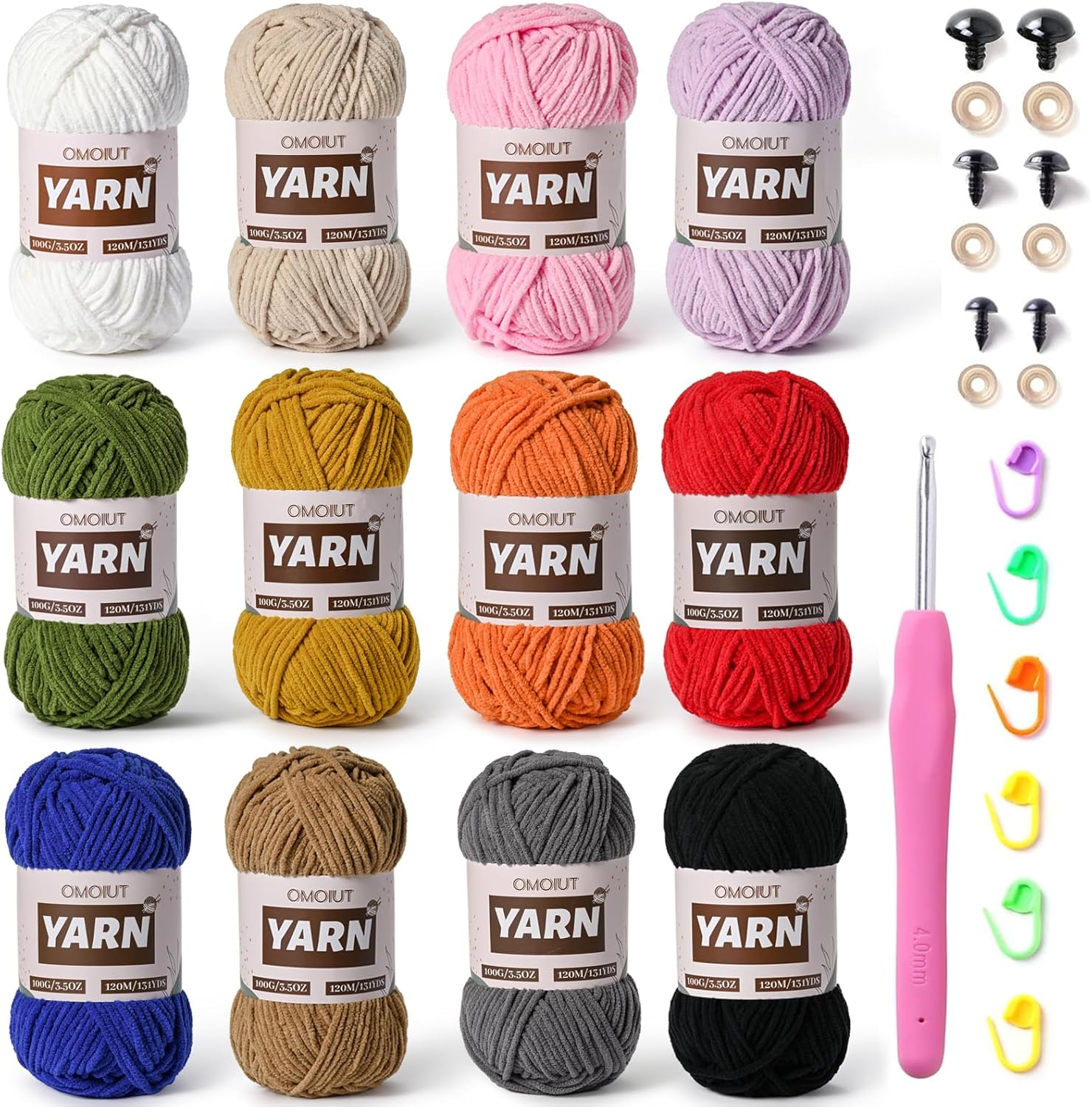 Amazon.com: 12 Pack 42.3oz/1572yds Bulky Multicolor Yarn Set, Plush ...