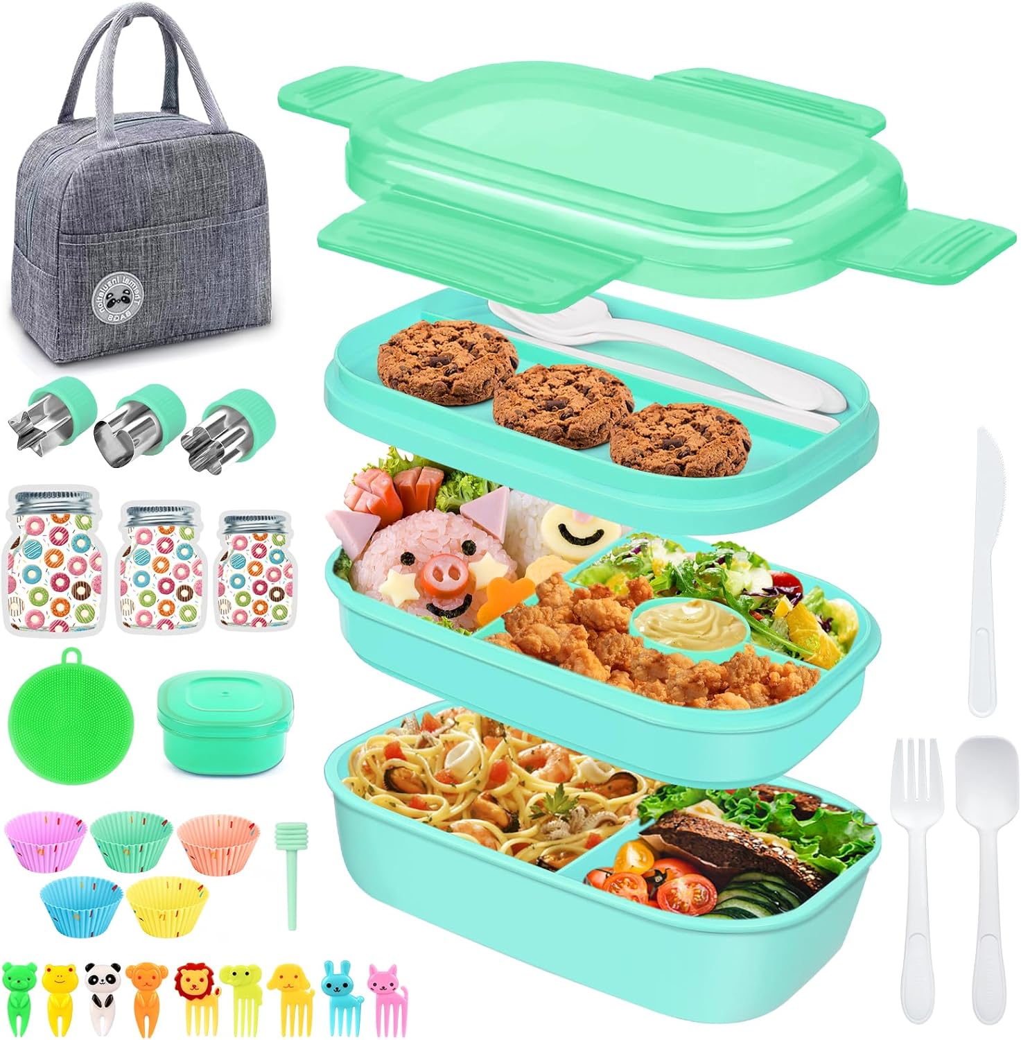 Amazon.com: LEITAO 29 Packs Bento Box Kids Adult Lunch Box Container, 1900ML 3 Layer Stackable ...