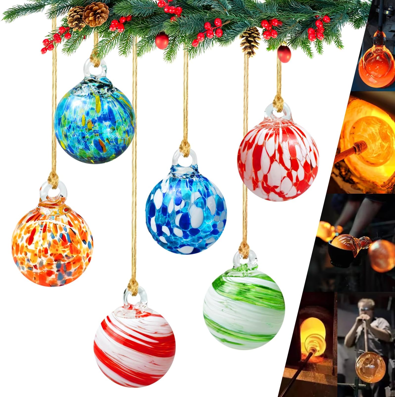 Amazon.com: 6pcs Hand-Blown Glass Ornaments Balls Glass Christmas Ball ...