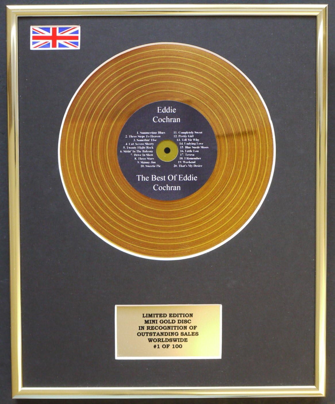EDDIE COCHRAN/MINI GOLD DISC DISPLAY/LIMITED EDITION/COA/THE BEST OF ...