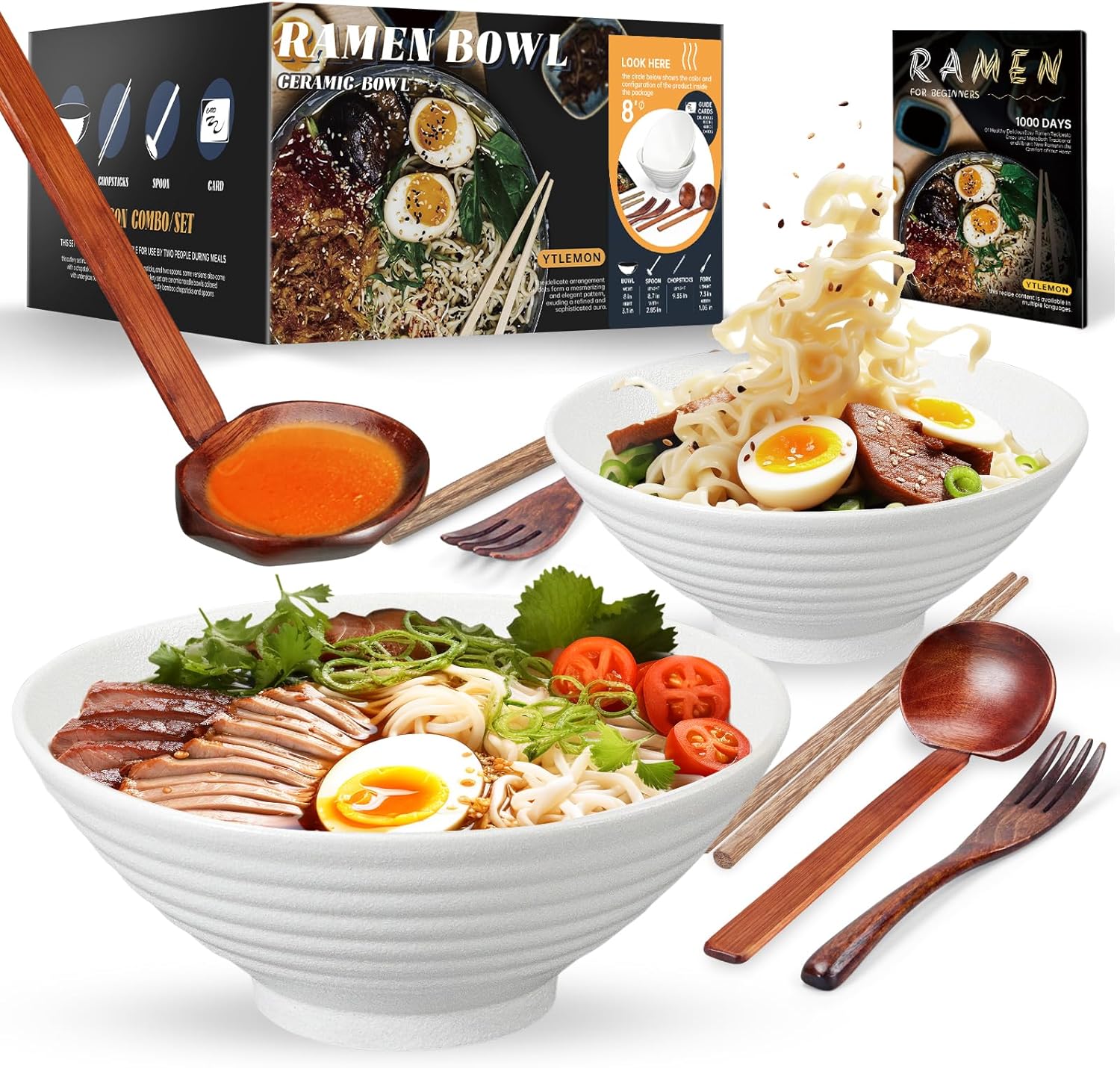 Amazon.com: YTLEMON Ramen Bowls Set of Ceramic, 2 Sets of 34 Ounces ...