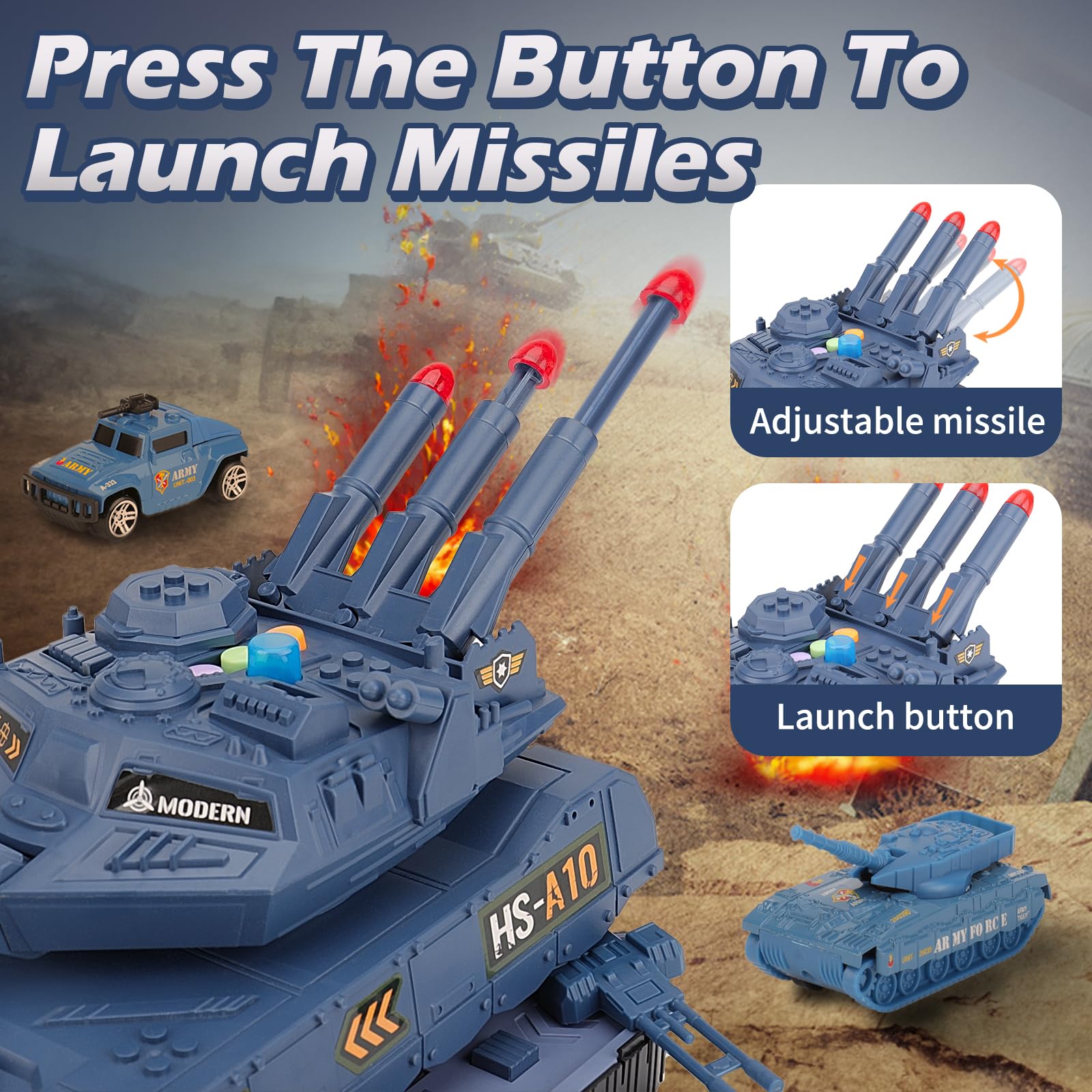 Army Toys for Boys, Military Tank Toys with Light & Sounds, 6 PCS Alloy ...