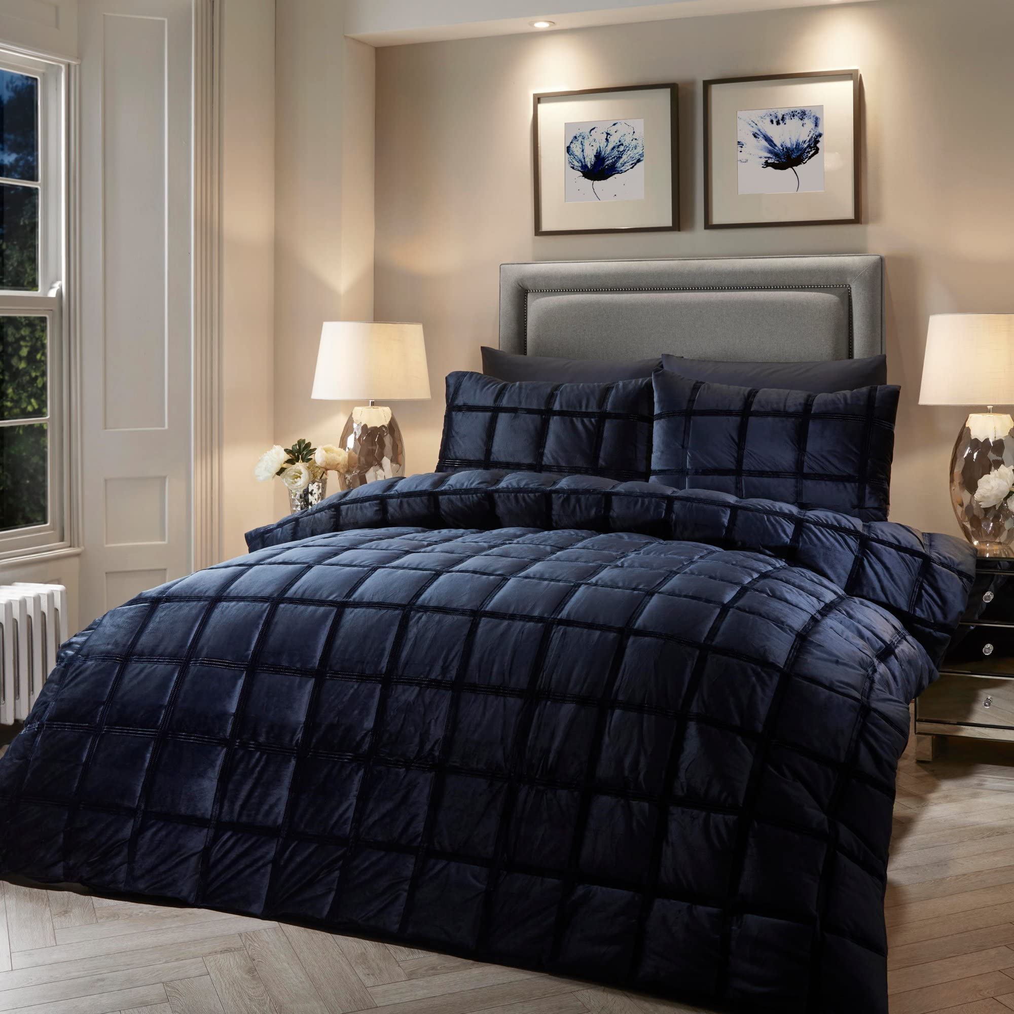 SOIREE - Luxury Navy Blue Velvet Duvet Cover - King Bedding Size (230 x ...