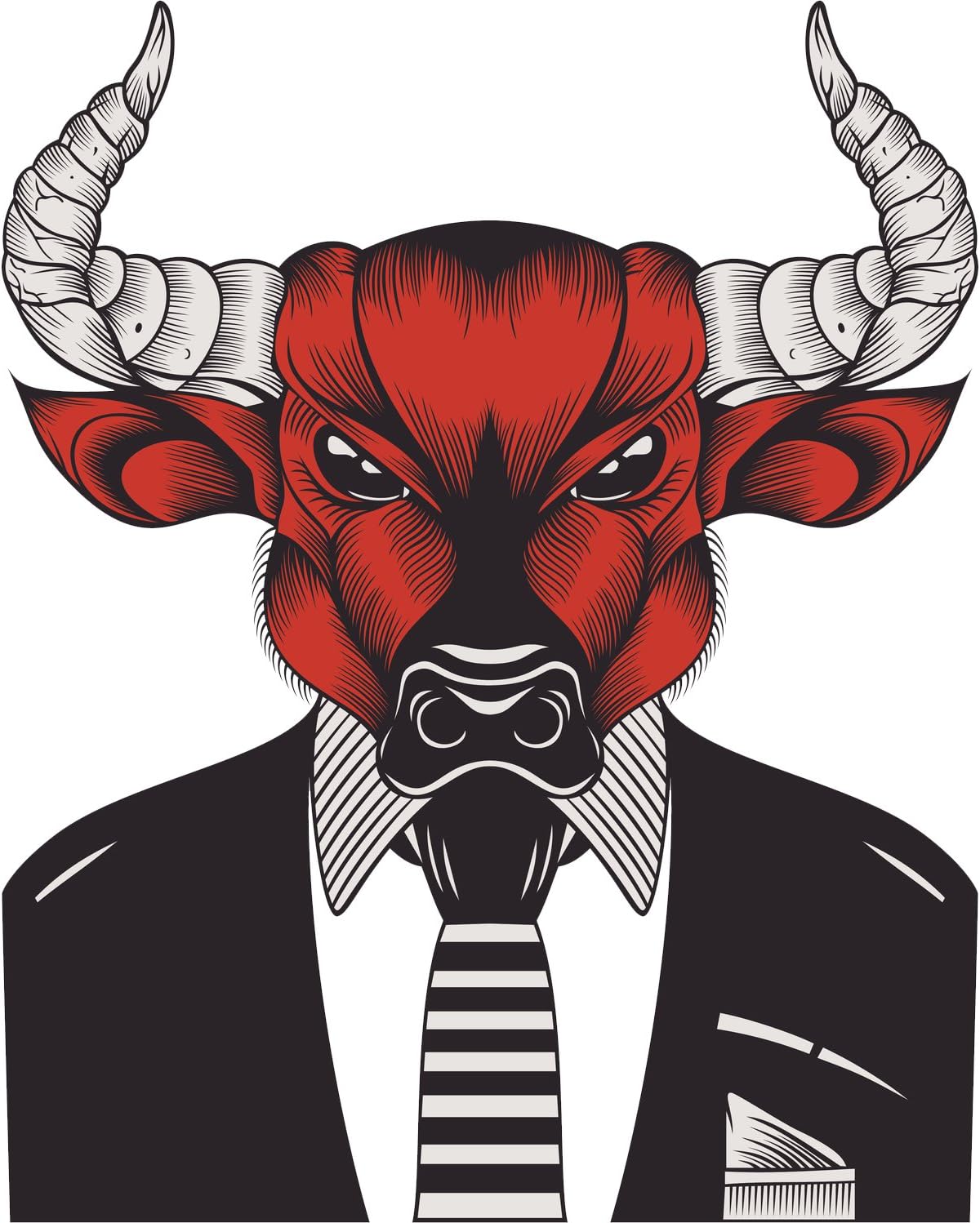 Scary Red Bull in Suit and Tie Cartoon Vinyl Decal Sticker (12" Tall ...