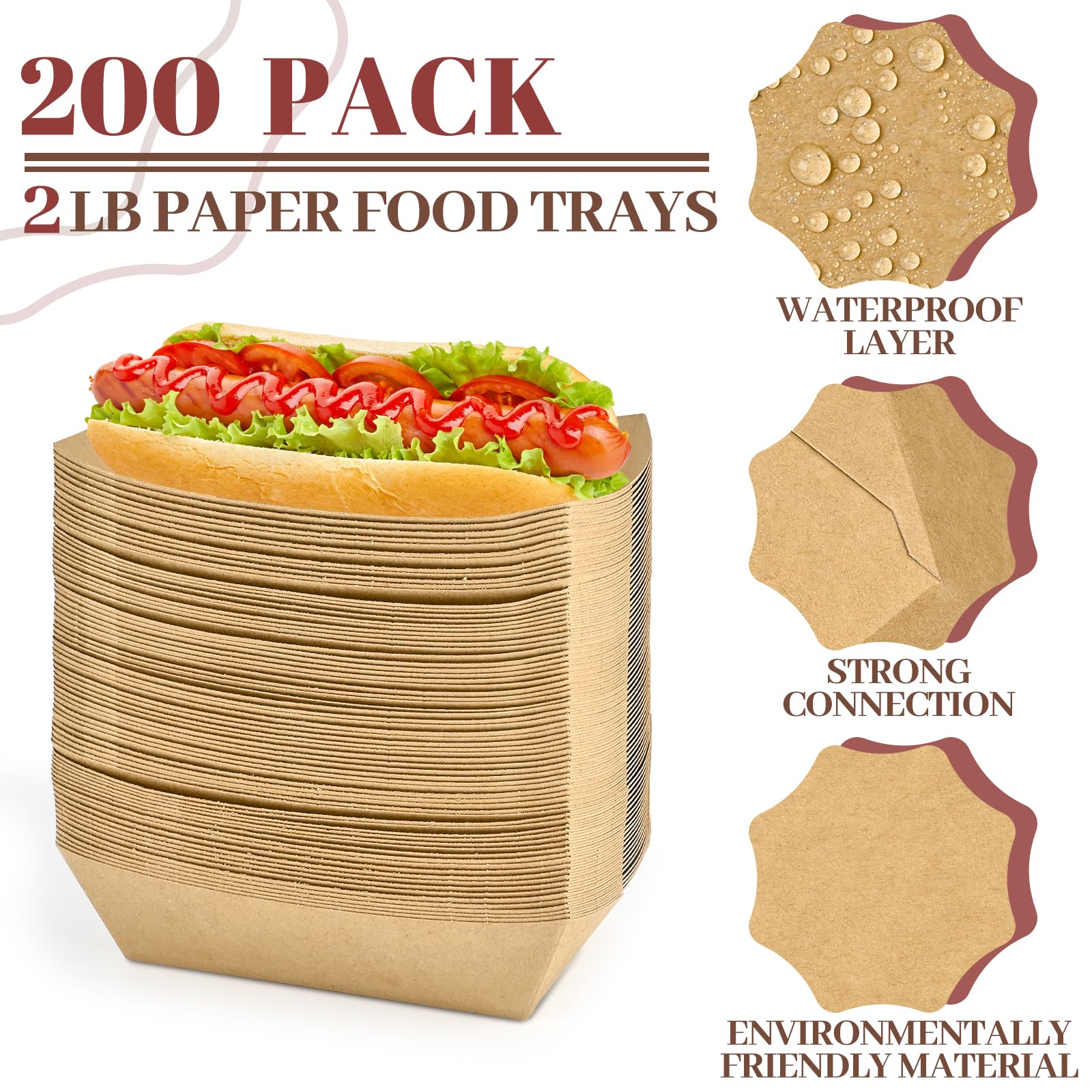 Snapklik.com : 2lb Kraft Paper Food Trays, 200 Pack Heavy Duty Food ...