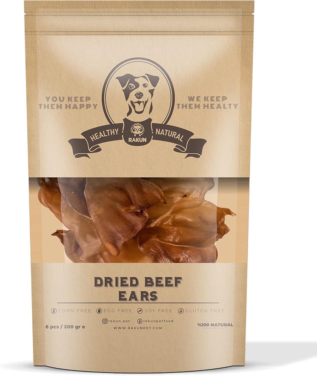 Amazon.com: RAKUN Dried Beef Ears - 100% Natural Cow Ear Dog Chews ...