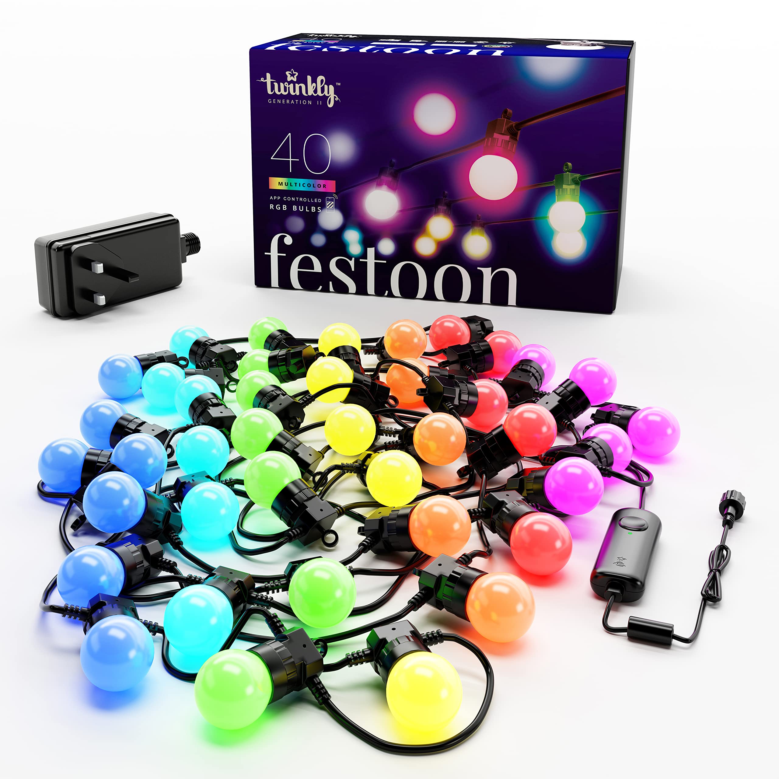 Buy Twinkly Festoon – App-Controlled LED Bulb Lights String with 40 RGB ...