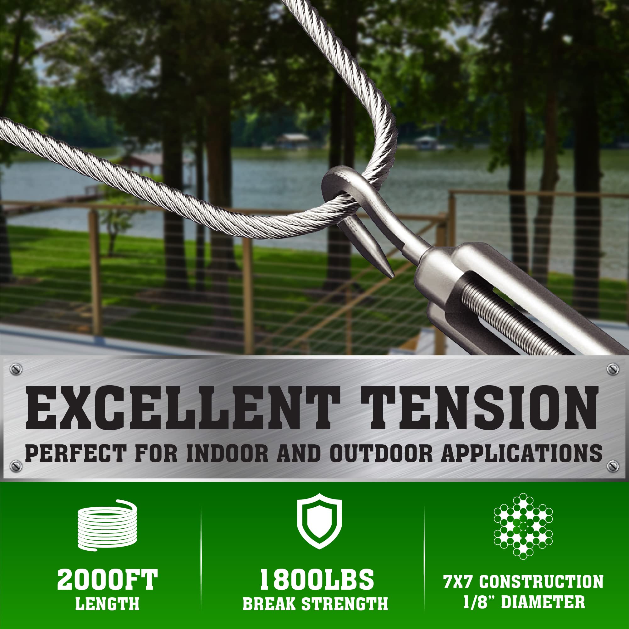 2000FT 1/8” T316 Premium Stainless Steel Deck Cable Railing Kit with ...