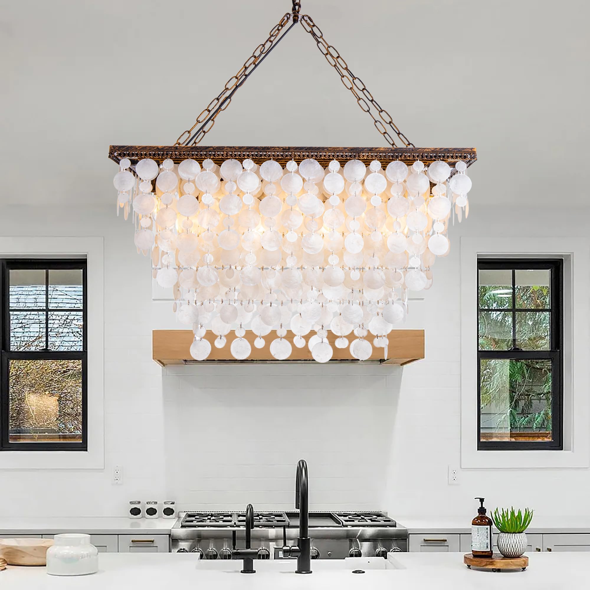 Wellmet 9 Lights Capiz Shell Chandelier for Kitchen Island, Seashell ...