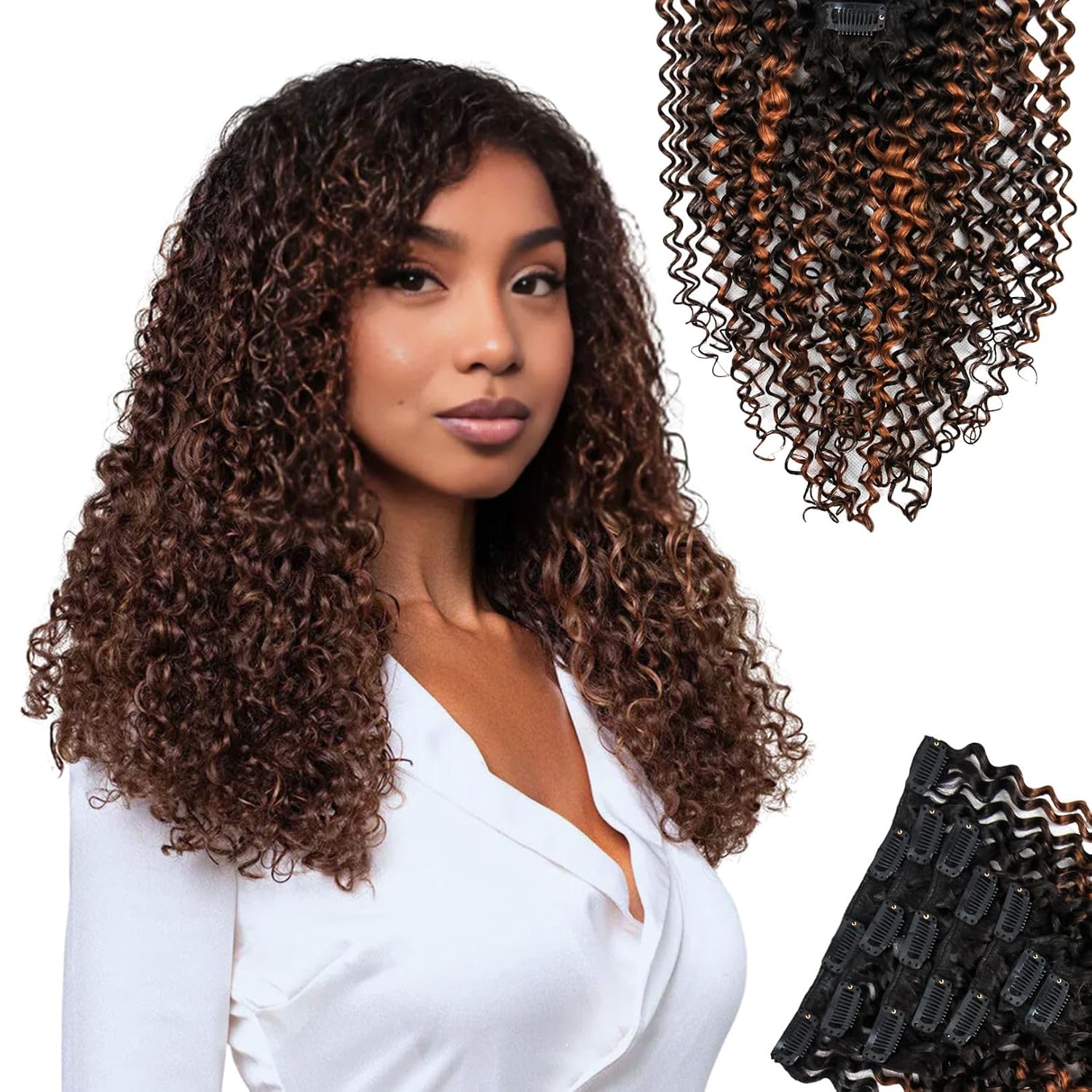 Amazon.com : SIYUSI Kinky Curly Clip In Extensions, 3C 4A 100% ...