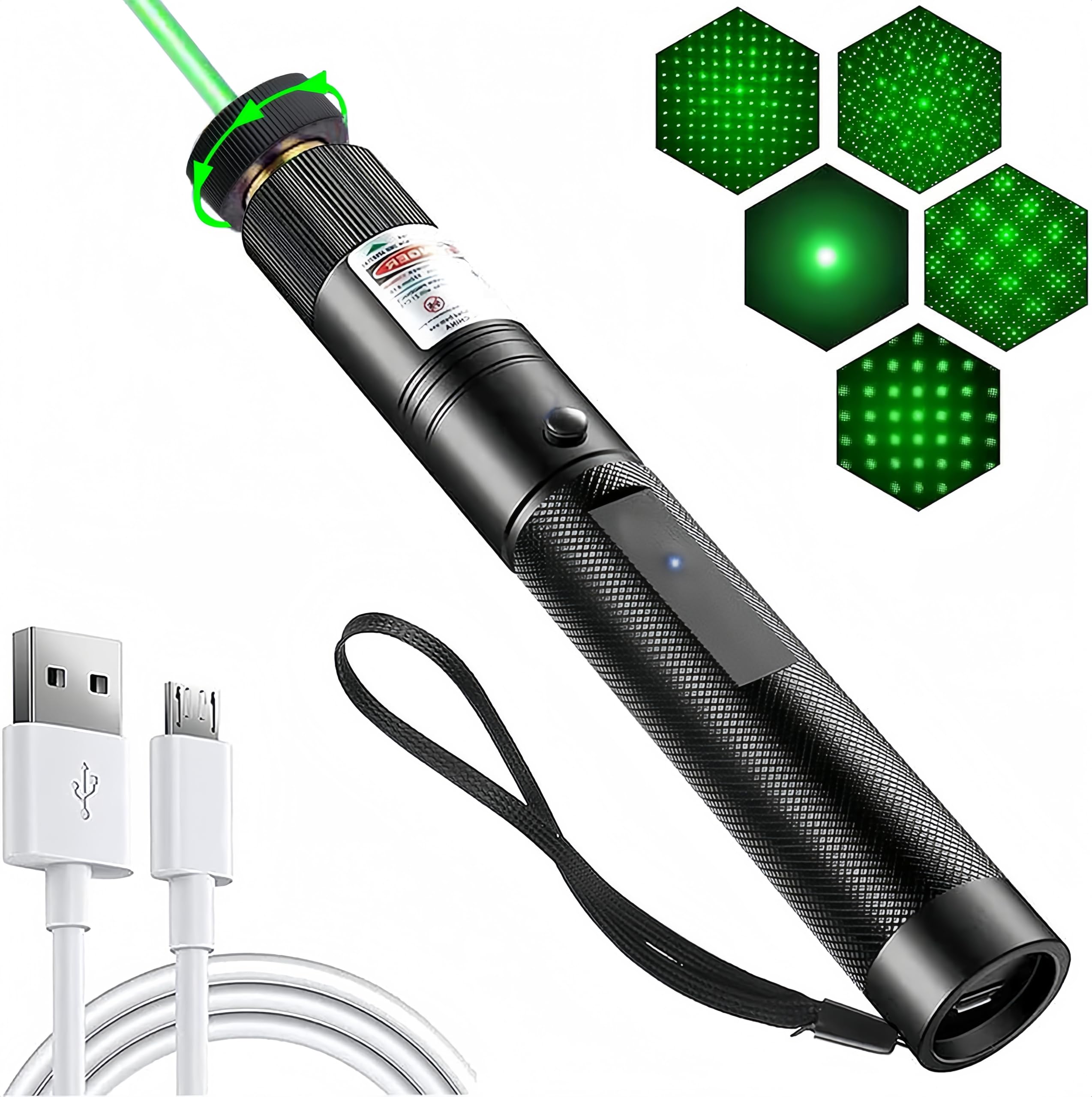 Rechargeable Green Light Flashlight with USB Charging Long Range ...