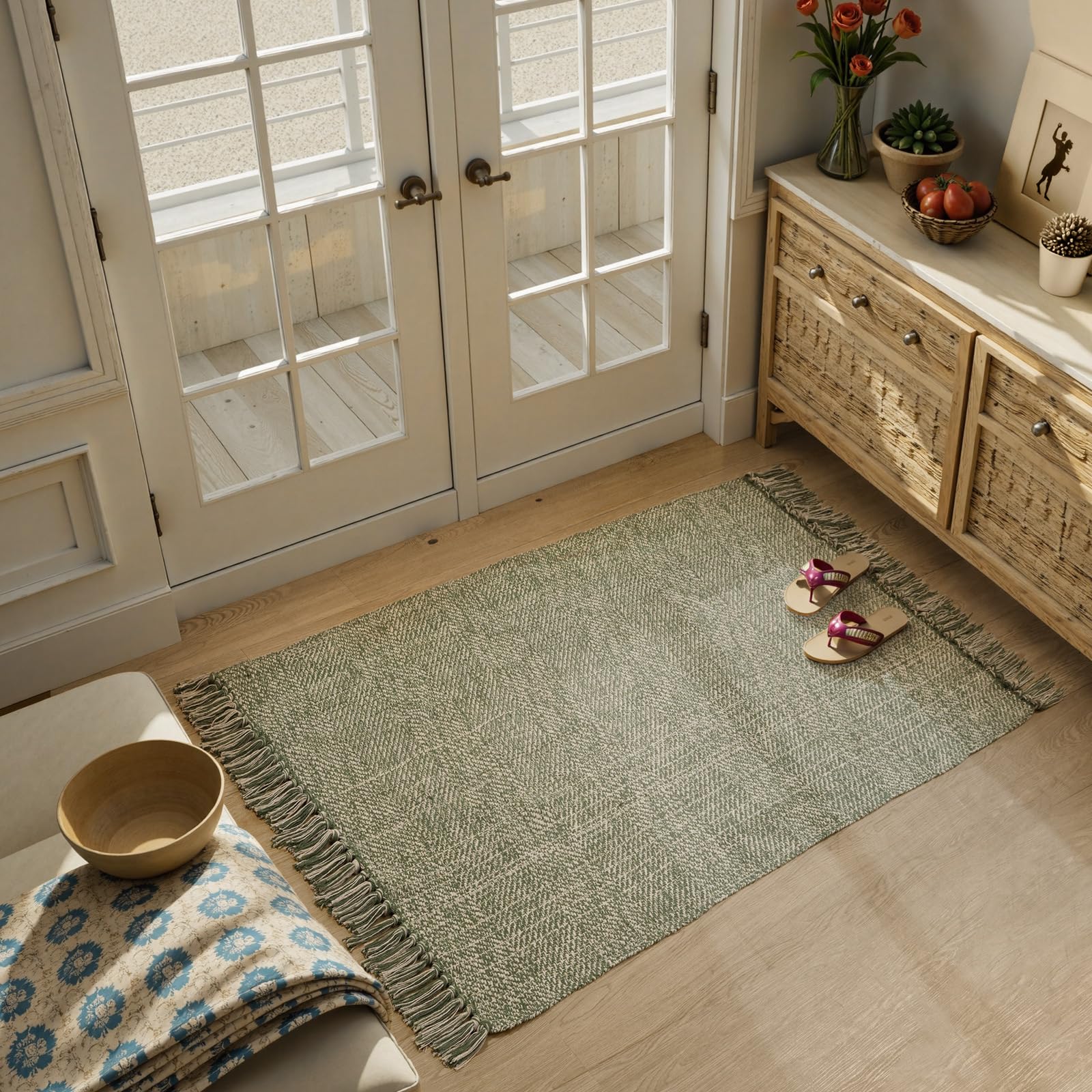 Amazon.com: Collive 3x5 Small Area Rugs, Machine Washable Natural/Green ...