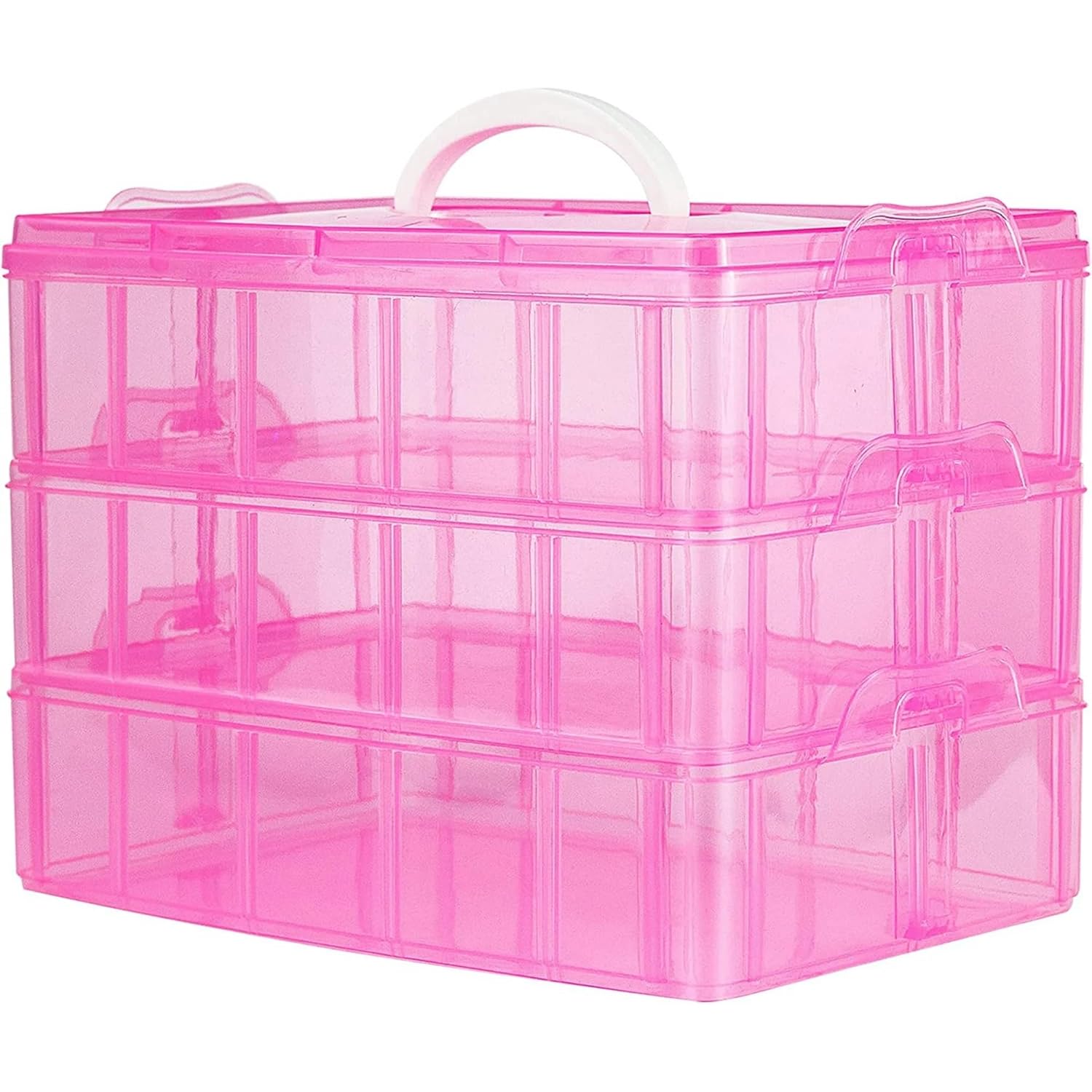 UCRAVO PINK 3-Tier Stackable Storage Container Box
