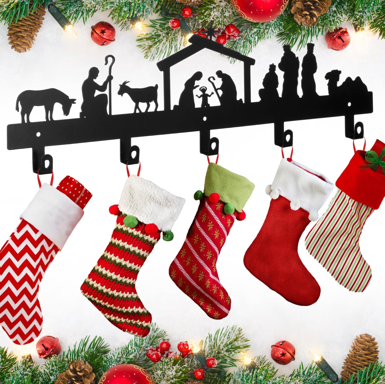 Amazon.com: Blulu 1 Pcs Christmas Stocking Wall Rack with Hangers ...