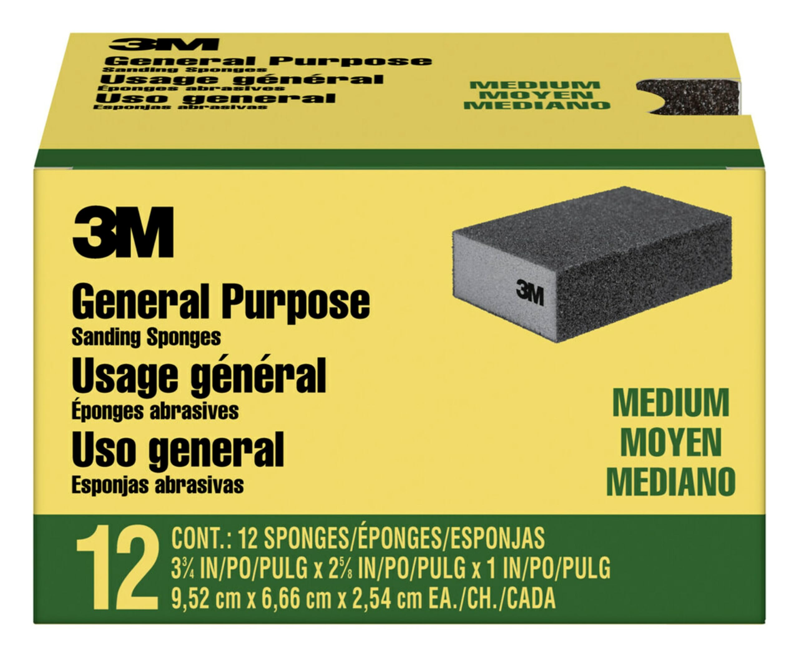 Amazon.com: 3M Sanding Sponge Block, 12-Pack, Medium Grits, 3-3/4 in x ...