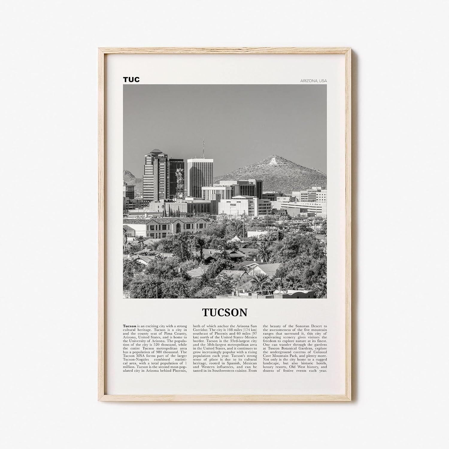 Amazon.com: Tucson Print Black and White Skyline, Tucson Wall Art ...