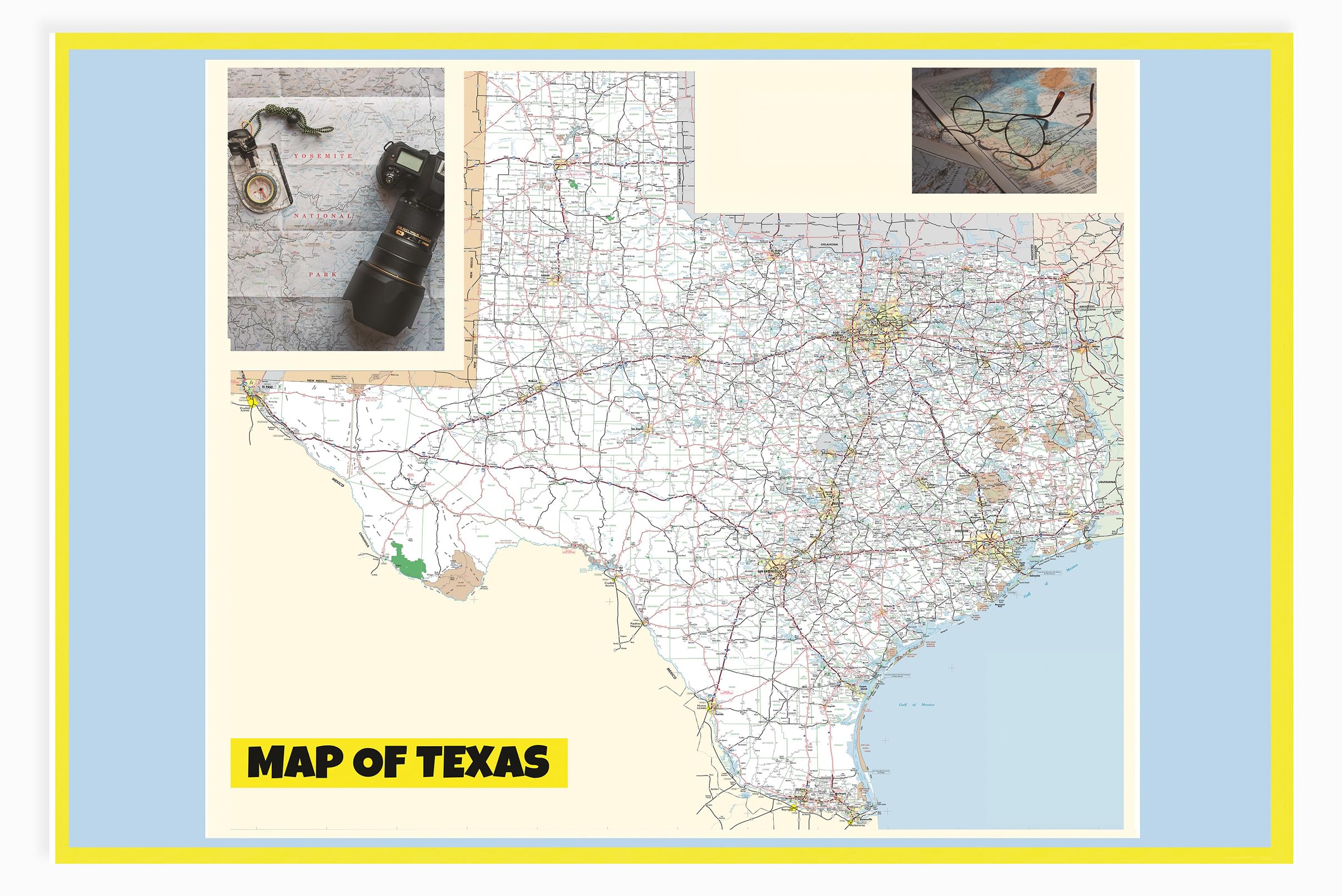 Amazon.com: 20x30 - Map of Texas Large Detailed Roads and Highways, Map ...