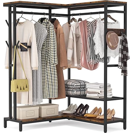 Amazon.com: Tribesigns L Shape Clothes Rack, Corner Garment Rack with ...