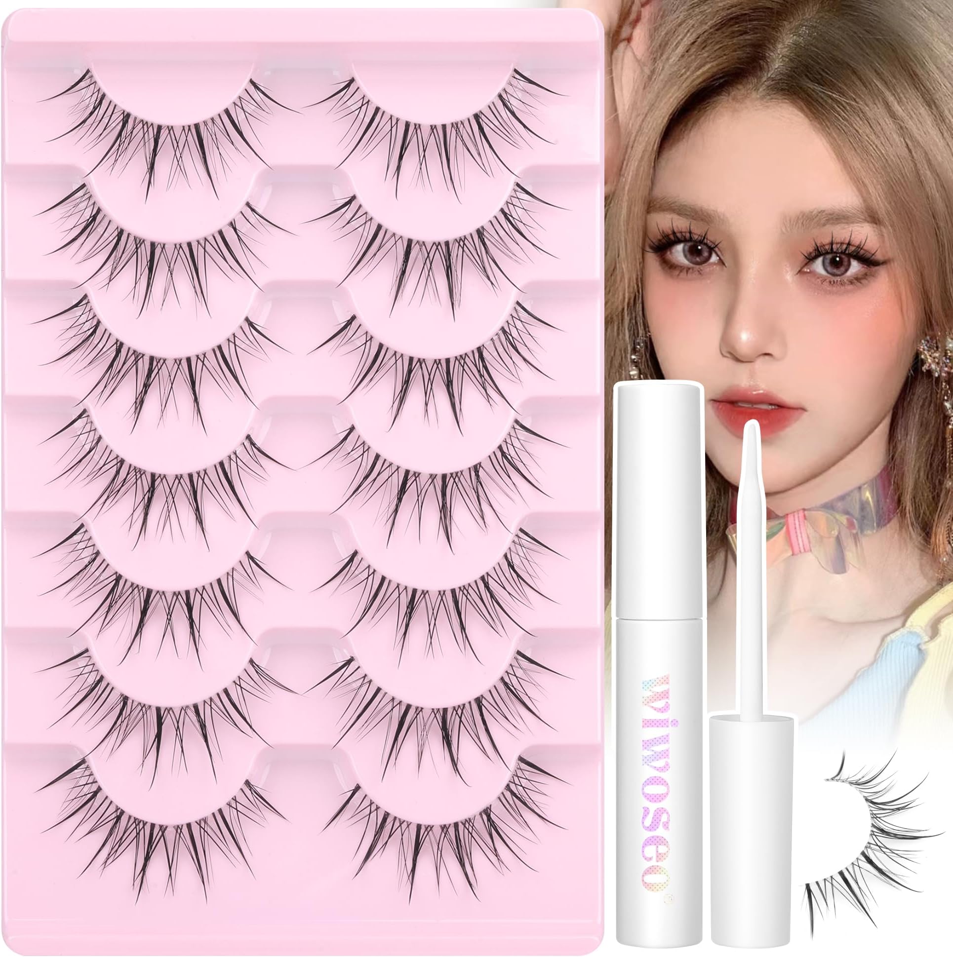 Amazon.com: wiwoseo Manga Lashes Natural Look Eyelashes with Glue Anime ...