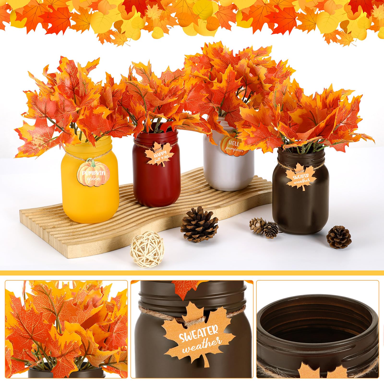 Snapklik.com : Pinkunn 4 Sets Fall Mason Jar Decor Farmhouse Harvest ...