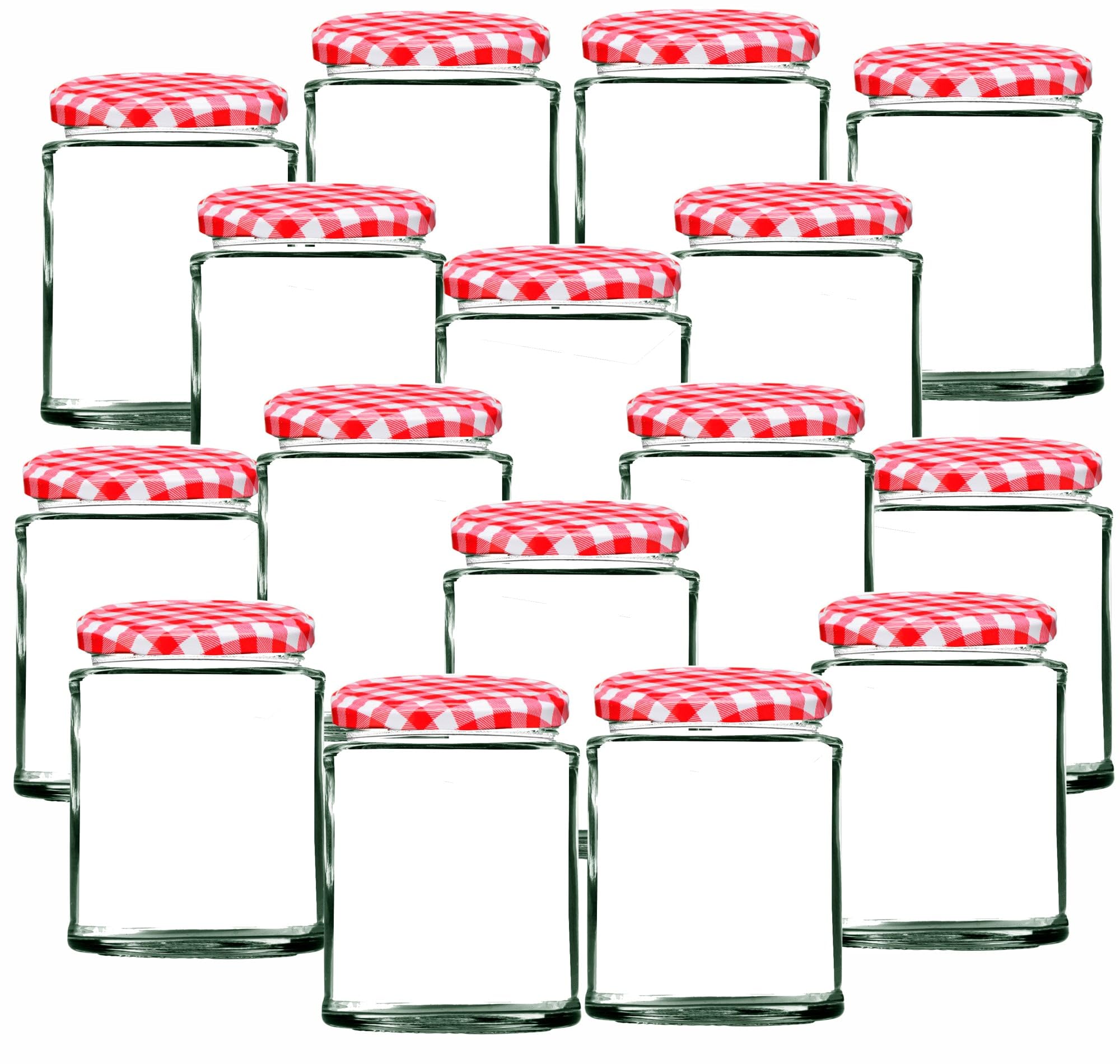 Offer Shop Round Glass Jam Jars with Red Gingham Lids & Adhesive Labels ...