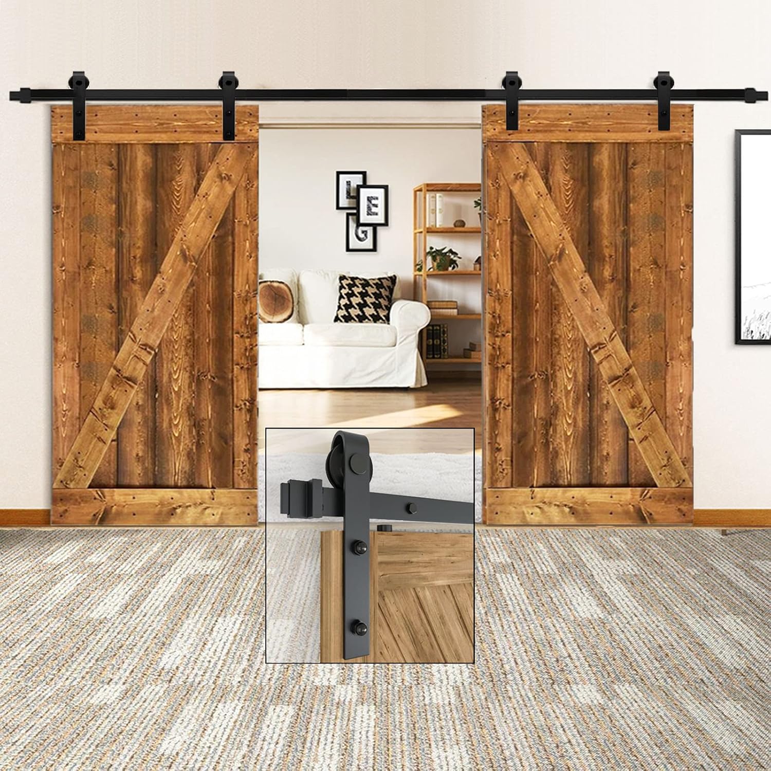 Double Barn Door Sliding Kit - 12FT/366cm Sliding Track Barn Door ...