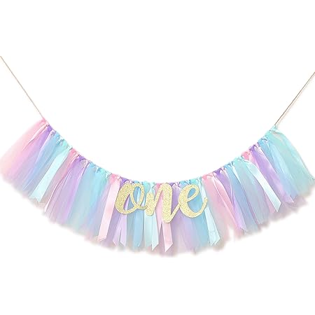 Amazon.com: Rainbow Birthday High Chair Banner - Girl 1st Birthday ...
