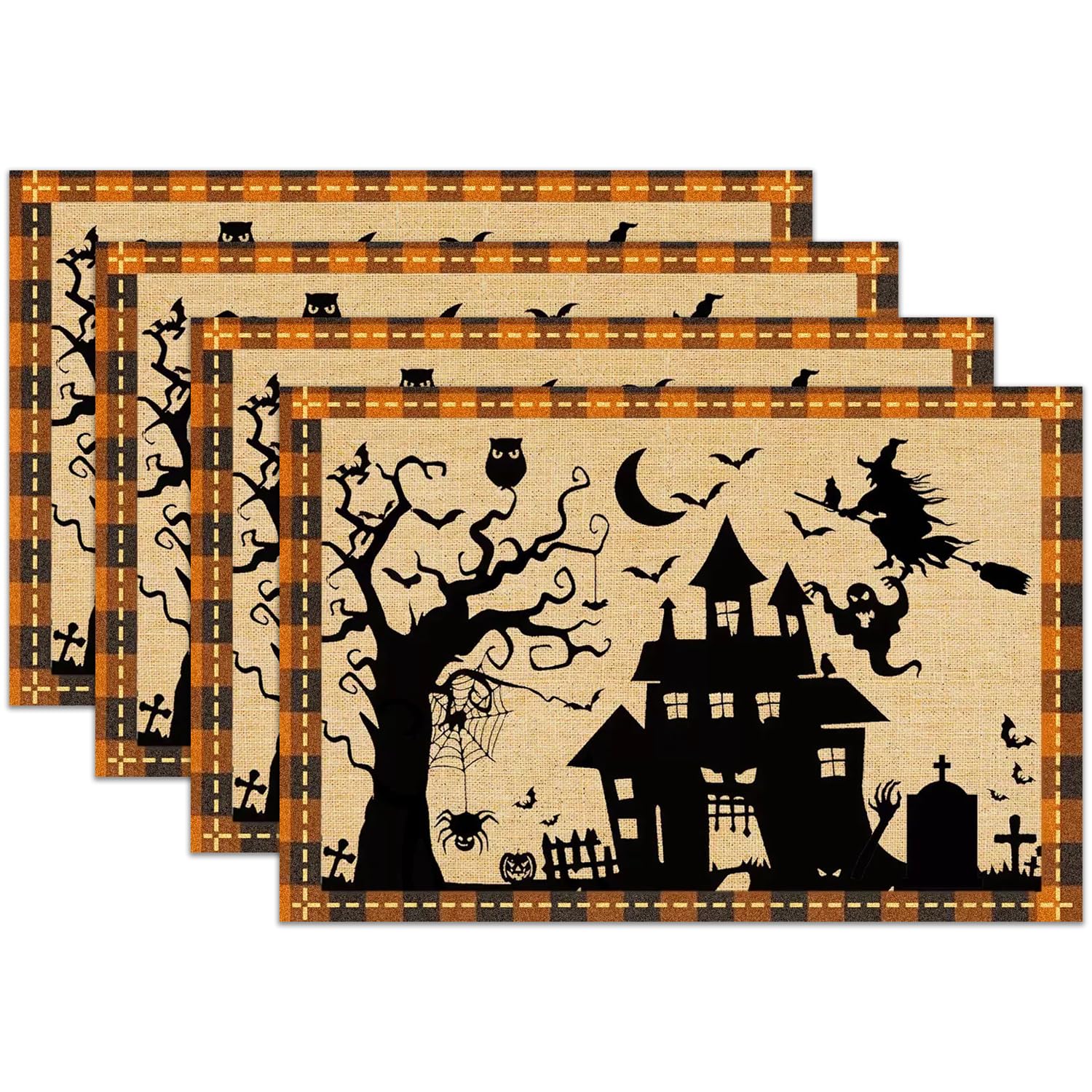 Amazon.com: Halloween Placemats Set of 4, 12x18 Inch Halloween Place ...