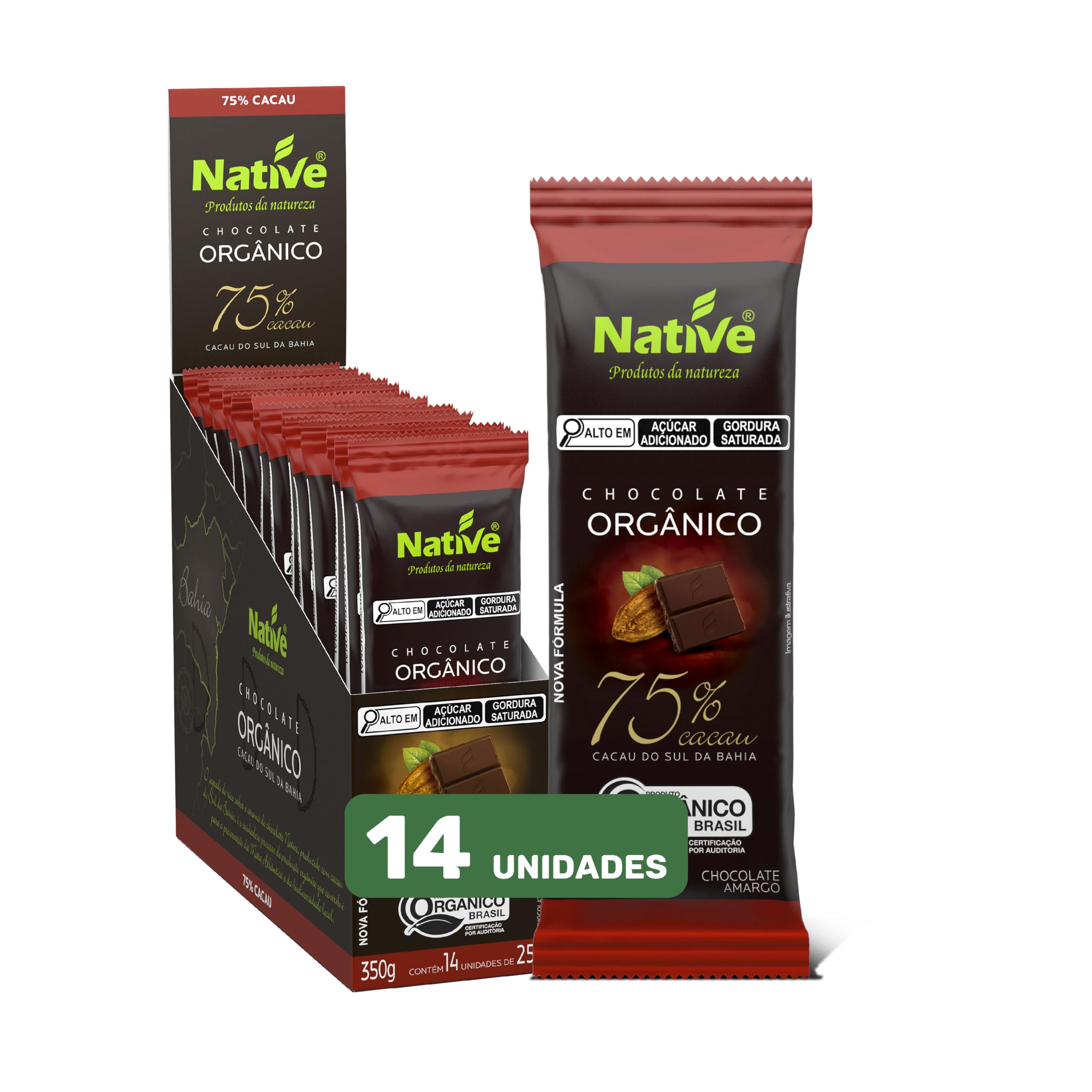 Chocolate Orgânico Native 75% Cacau Display 14x25g : Amazon.com.br ...