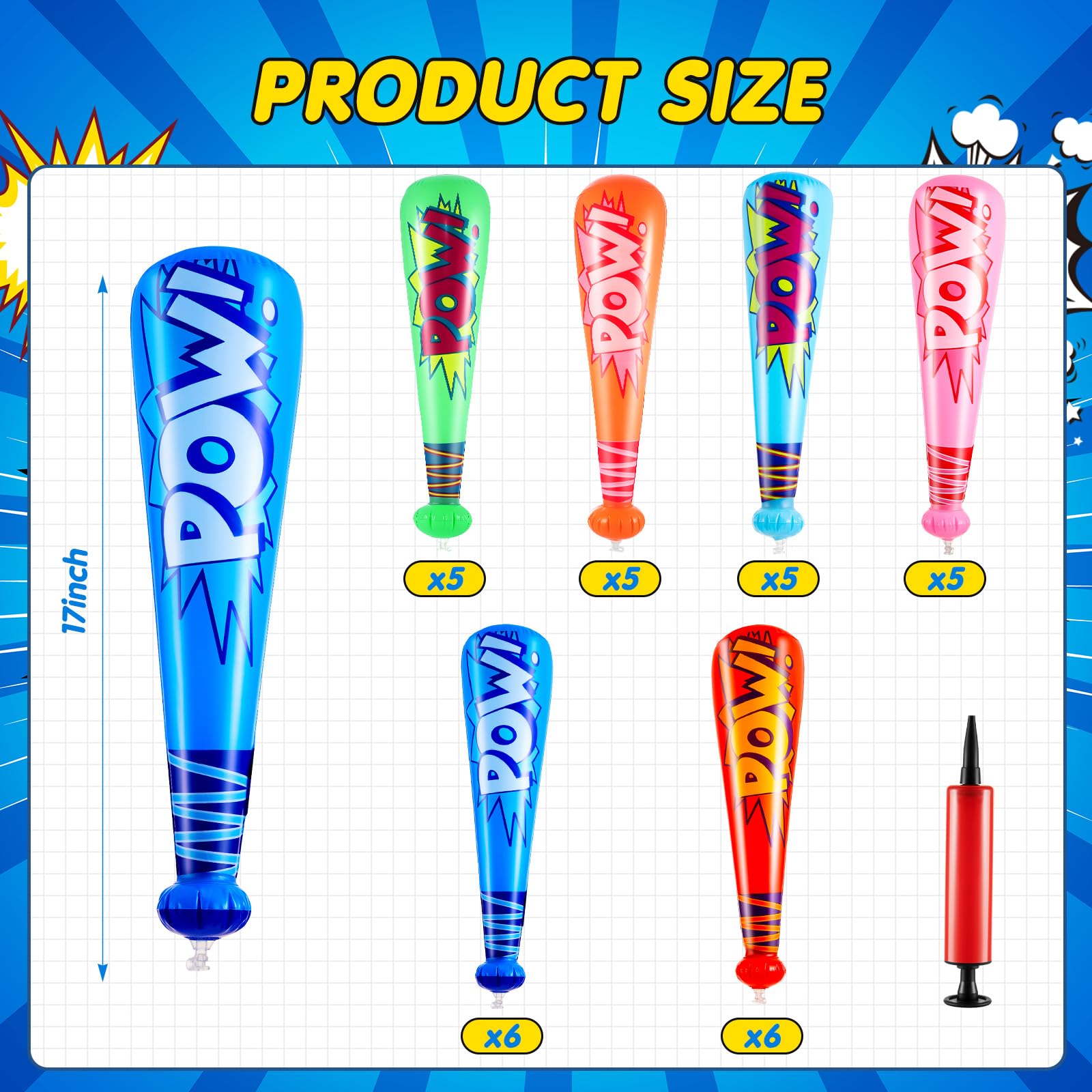 Snapklik.com : Seematn 32 Pcs Pow Inflatable Baseball Bats 17 Inch ...