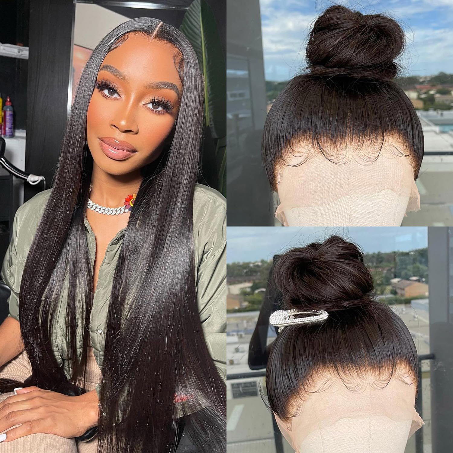 Amazon.com : 360 Lace Front Wigs Human Hair 180 Density Straight HD ...