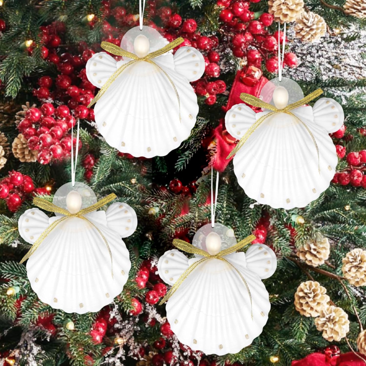 Amazon.com: Seashell Ornaments for Christmas Tree 4PCS Handmade Natural ...