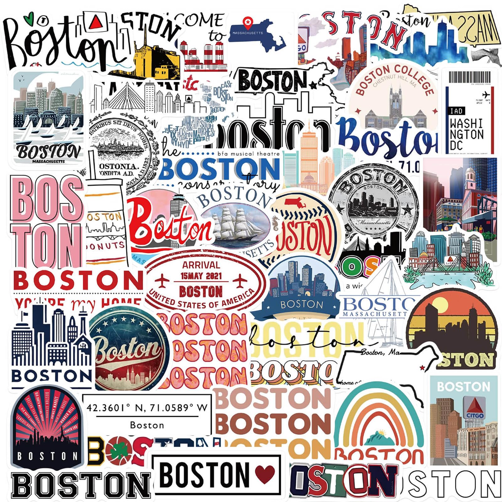 Amazon.com: 50pcs Boston Stickers for Water Bottle Love Boston Stickers ...