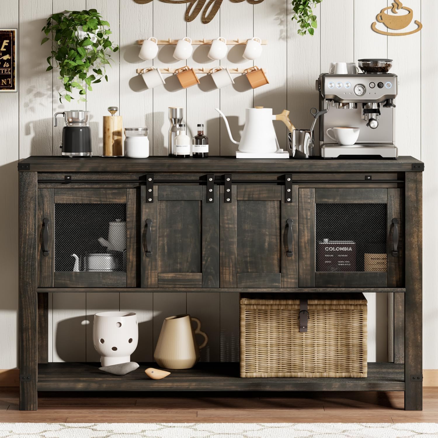 Amazon.com - 4ever2buy Farmhouse Coffee Bar Cabinet with Storage, 47 ...