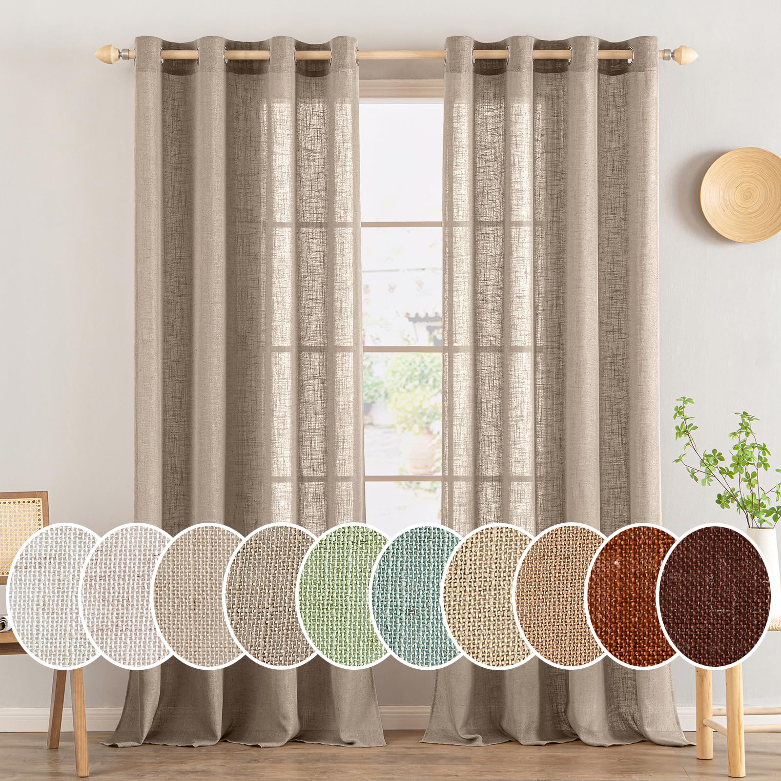 Amazon.com: MIULEE Taupe Linen Curtains 96 Inches Long 2 Panels for ...