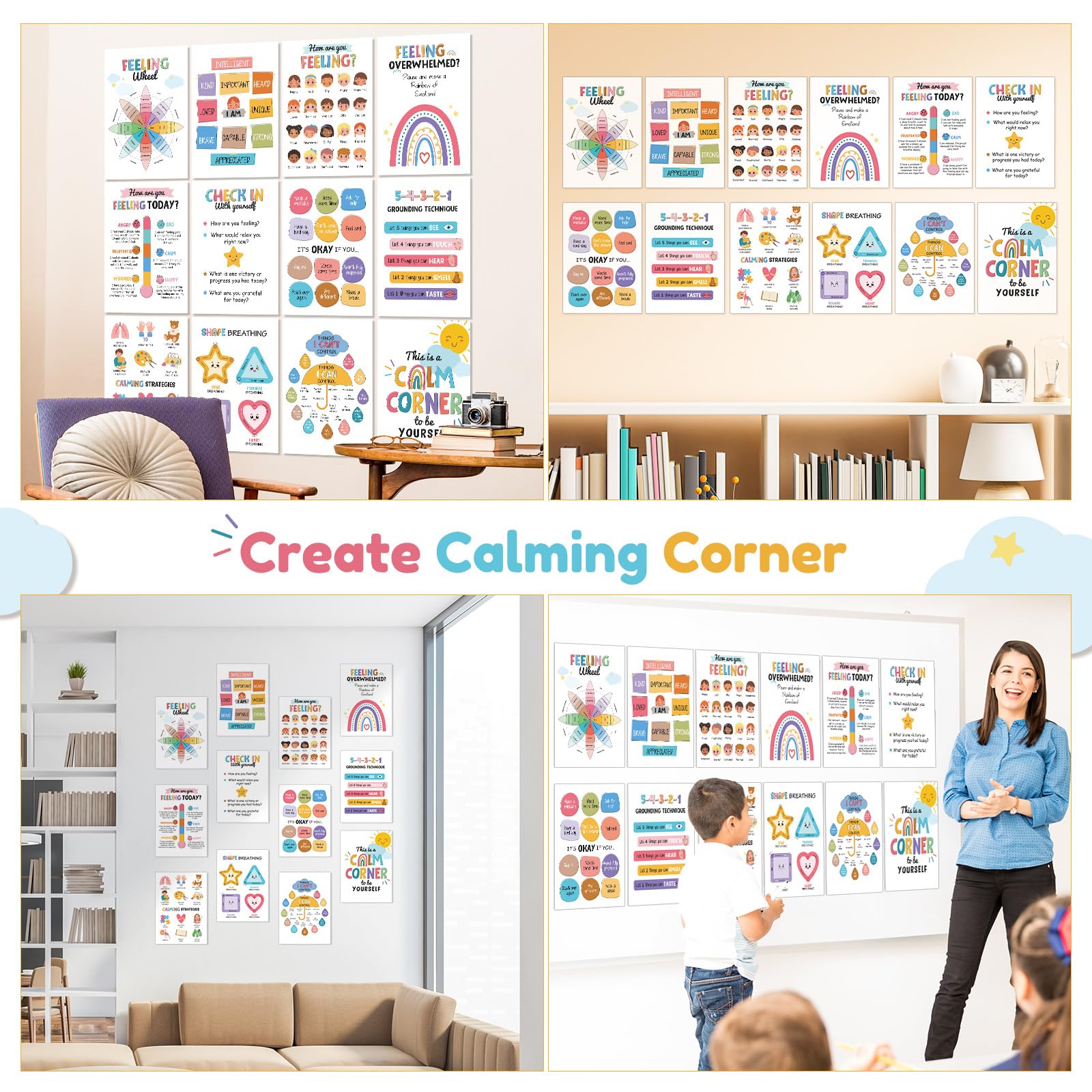 Mood Board 12 Calming Corner Classroom Posters - Feelings Wheel Chart ...