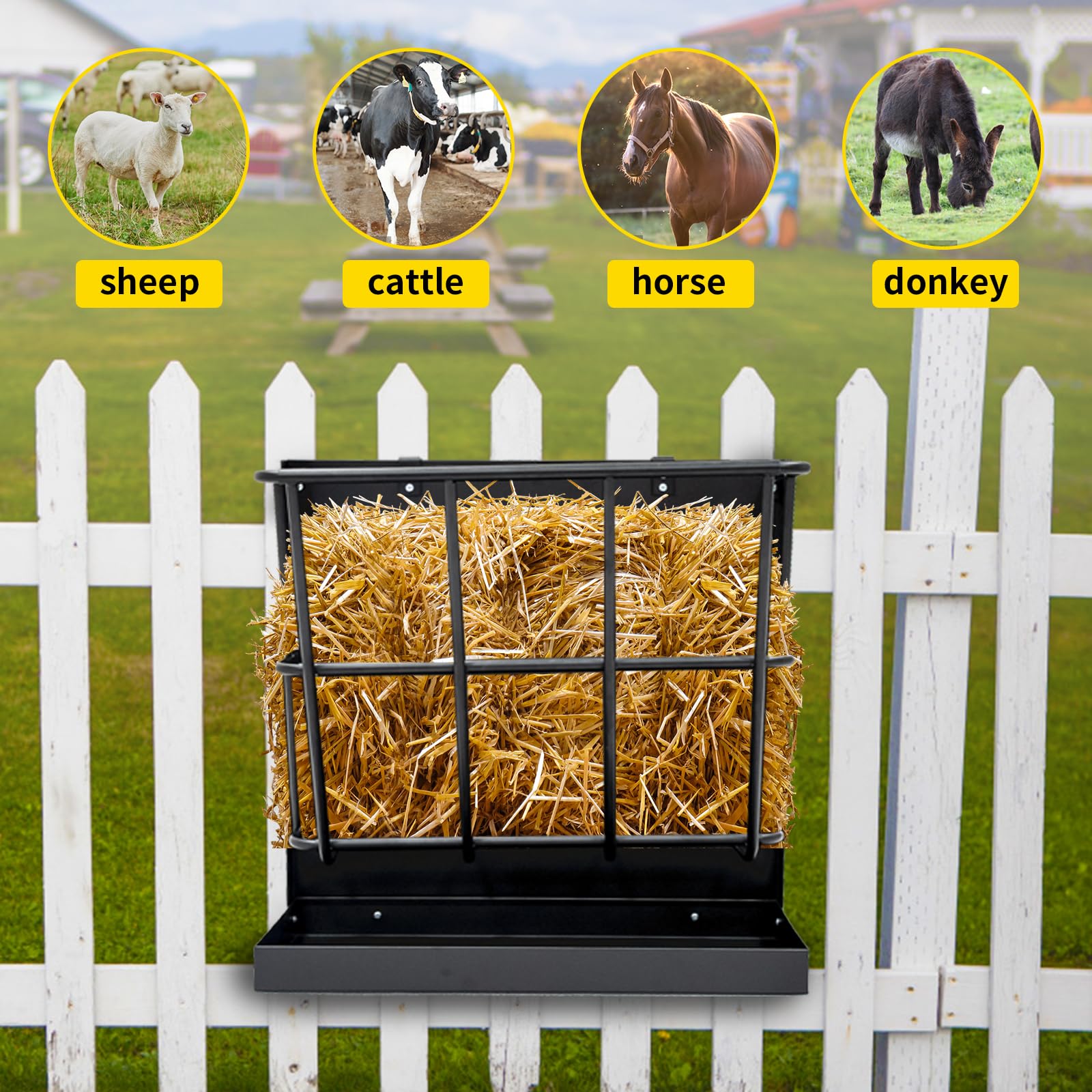 TMEE Hay Feeder Goat 2 in 1 Horse Sheep Hay Rack with Grain Detachable ...