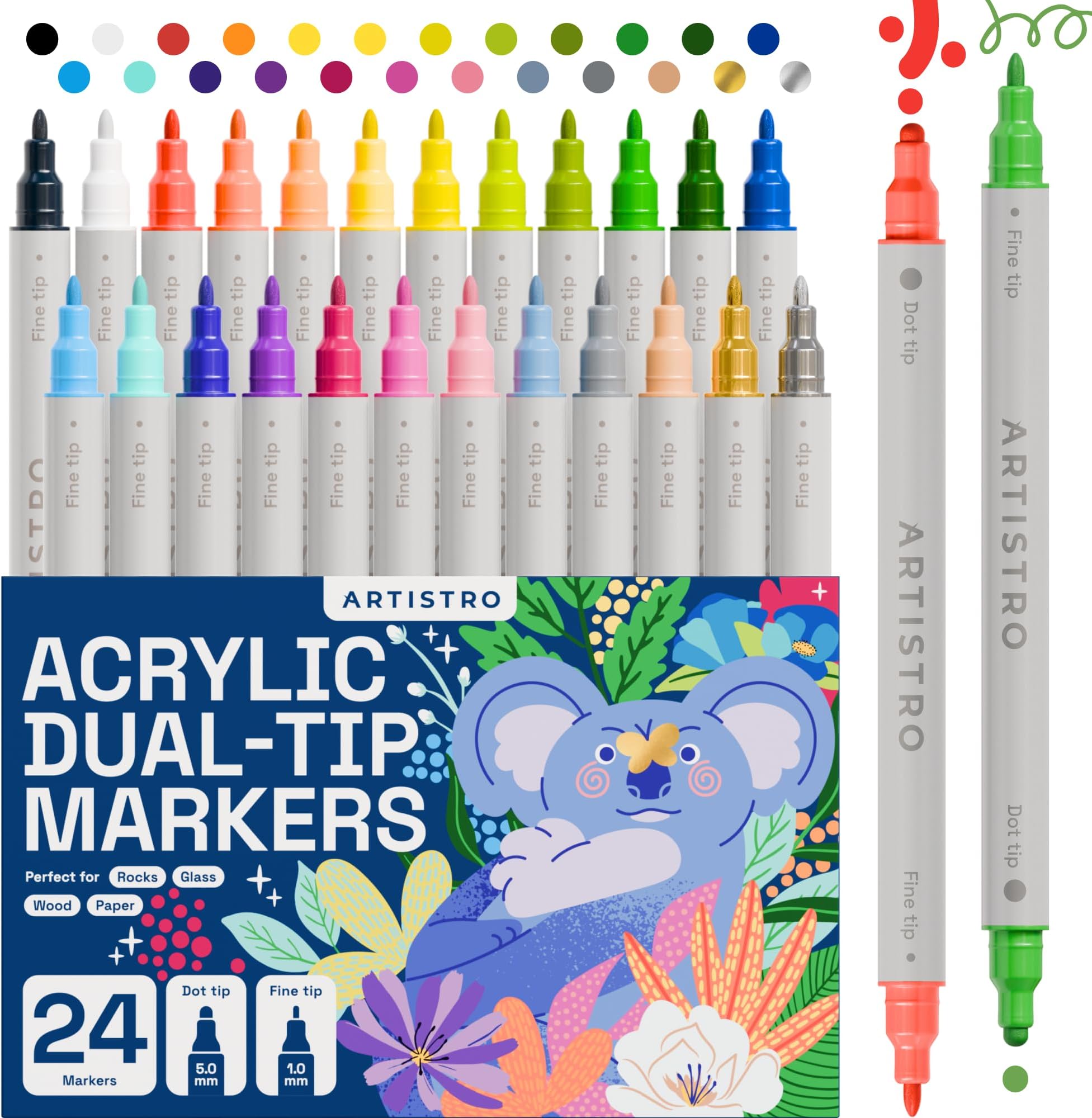 Amazon.com: ARTISTRO 24 Colors Acrylic Paint Pens, Acrylic Paint ...