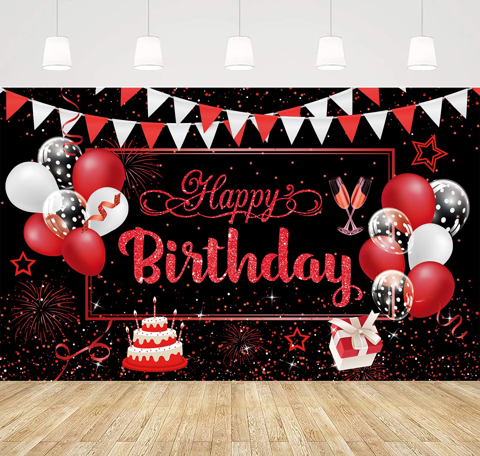 Buy Red Happy Birthday Banner Decorations Large Red and Black Birthday ...