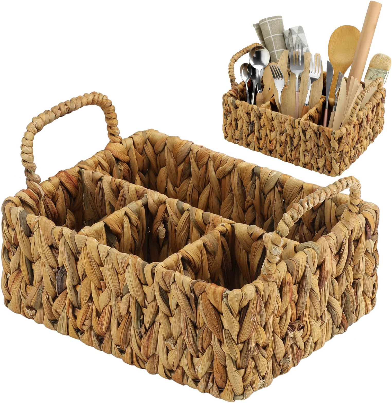 Amazon.com - Glenmal Wicker Flatware Storage Basket Utensil Caddy Hand ...