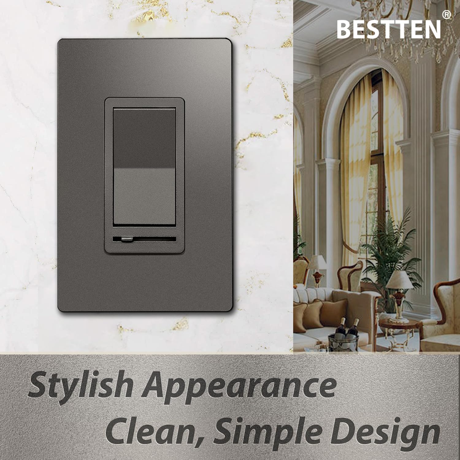 Snapklik.com : 5 Pack BESTTEN Matte Brown Dimmer Wall Light Switch ...