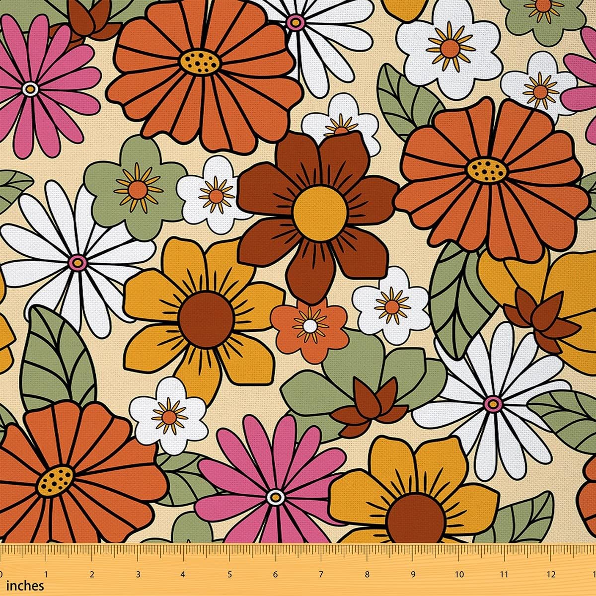 Amazon.com: Boho Floral Fabric by The Yard - Retro Groovy Flower Power ...