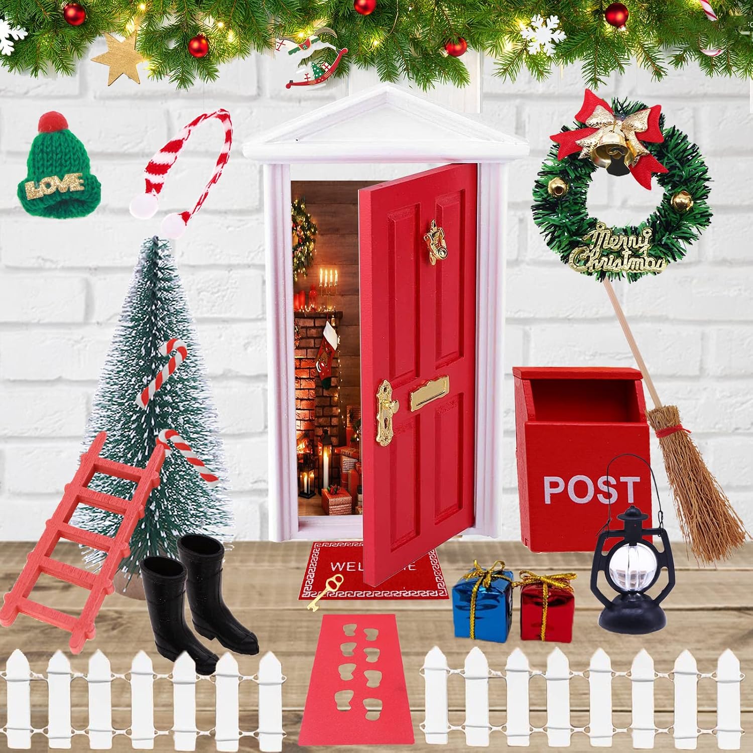 Wichteltür Set 21 PCS, Miniatur Wichtel Zubehör Weihnachten Rot ...