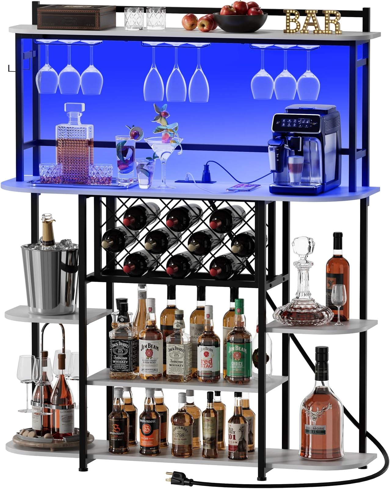 Amazon.com: Zarler Bar Table Cabinet with Power Outlet, LED Home Mini ...